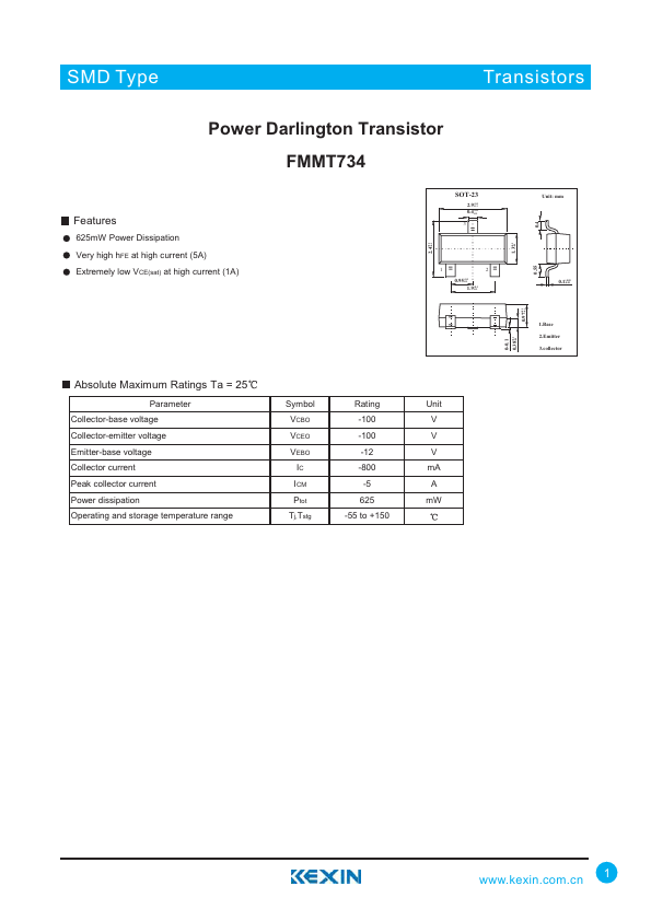 FMMT734 Datasheet (Power Darlington Transistor) | Distributor & Price ...