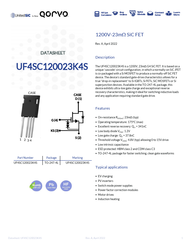 UF4SC120023K4S Sic Fet Datasheet | UnitedSiC