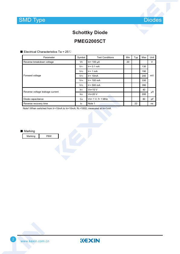 PMEG2005CT Datasheet PDF (Schottky Diode) | Kexin Semiconductor