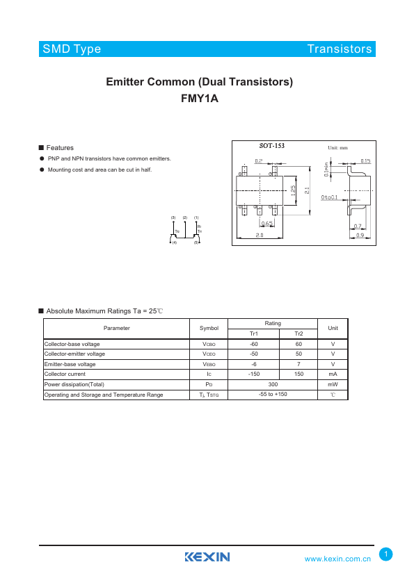 FMY1A Datasheet (Dual Transistors) | Distributor & Price | Kexin ...