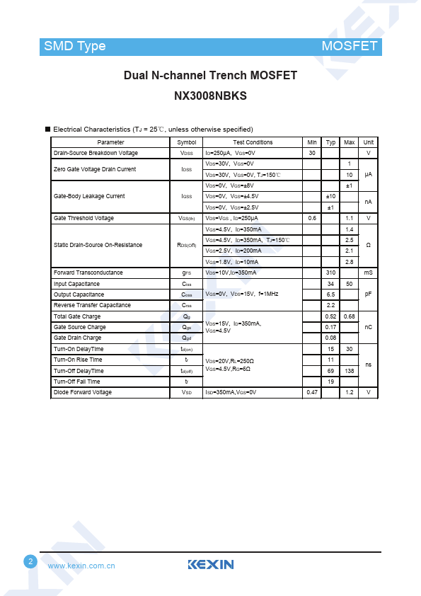 NX3008NBKS Datasheet PDF (Dual N-channel Trench MOSFET) | Download ...