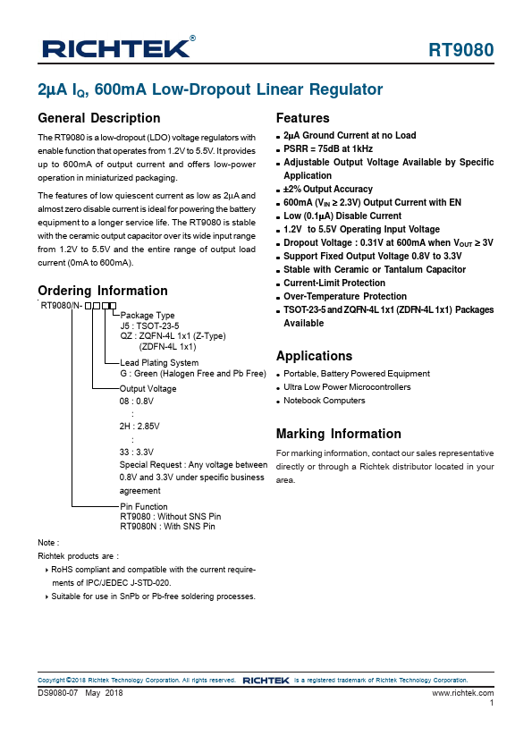 RT9080 Datasheet PDF - Datasheet4U.com