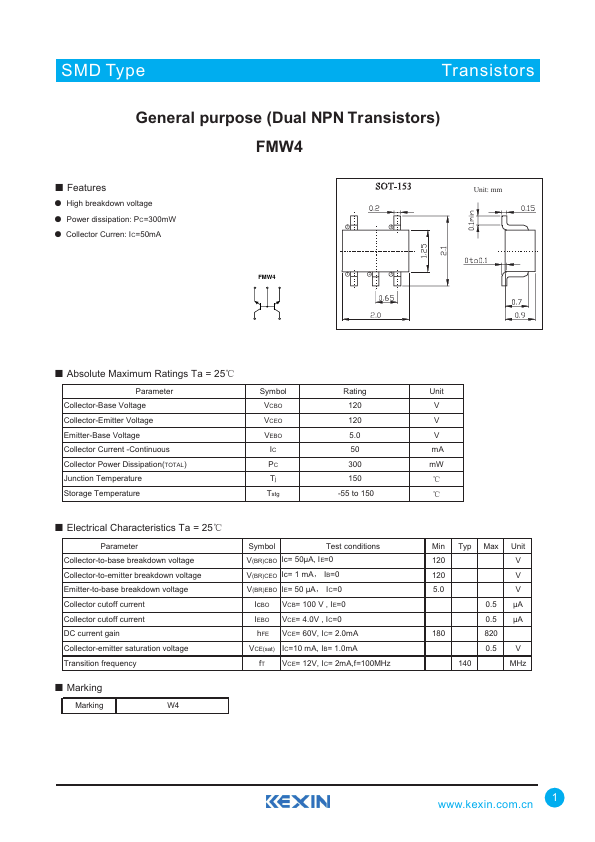 FMW4 Datasheet (Dual NPN Transistors) | Distributor & Price | Kexin ...