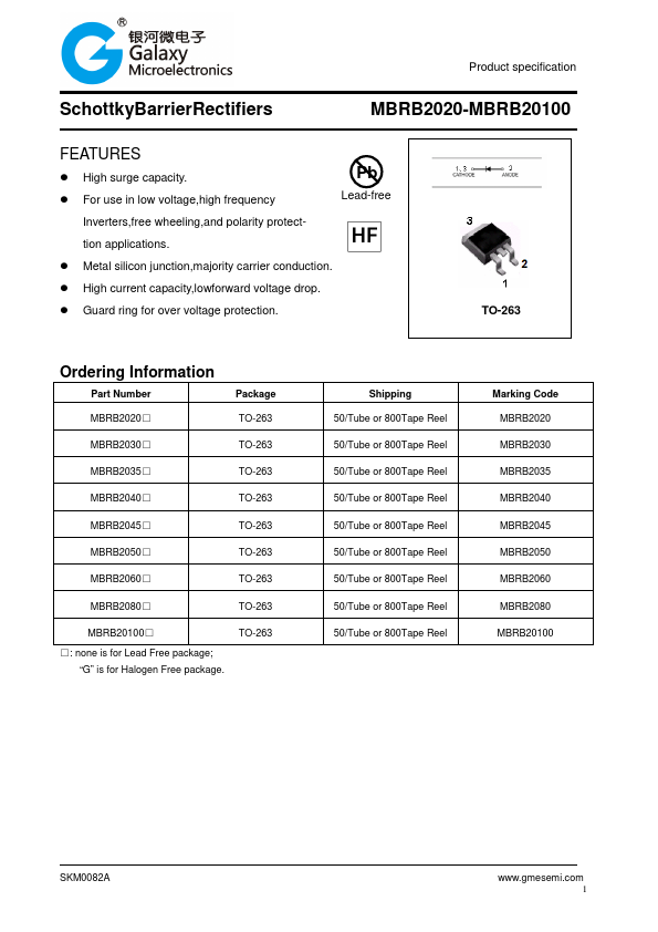 MBRB2045 Datasheet PDF (Schottky Barrier Rectifiers) | Galaxy ...