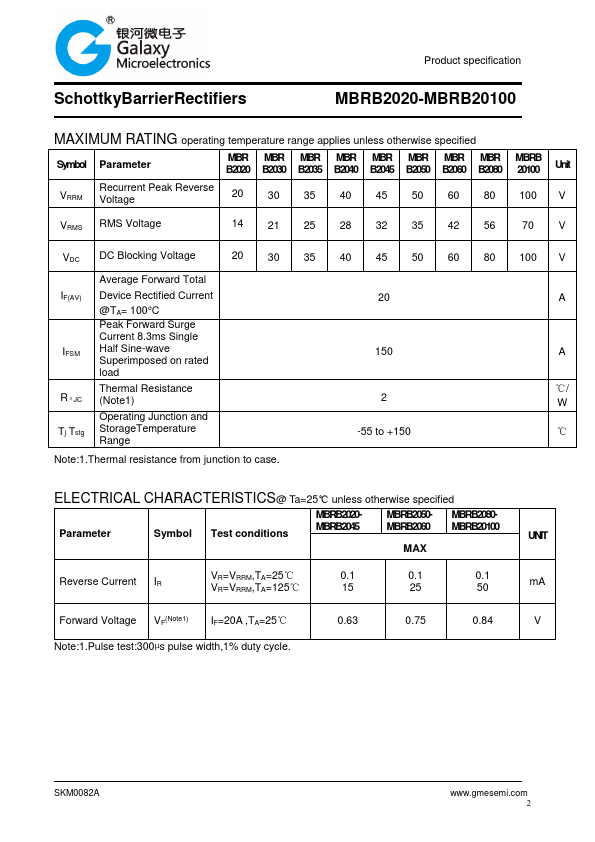 MBRB2045 Datasheet PDF (Schottky Barrier Rectifiers) | Galaxy ...