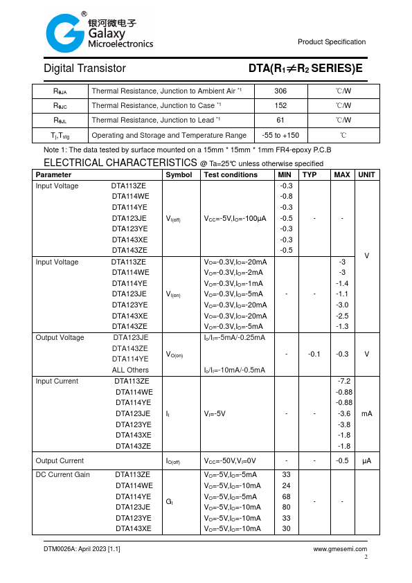 DTA123YE Datasheet (Digital Transistor) | Distributor & Price | Galaxy ...